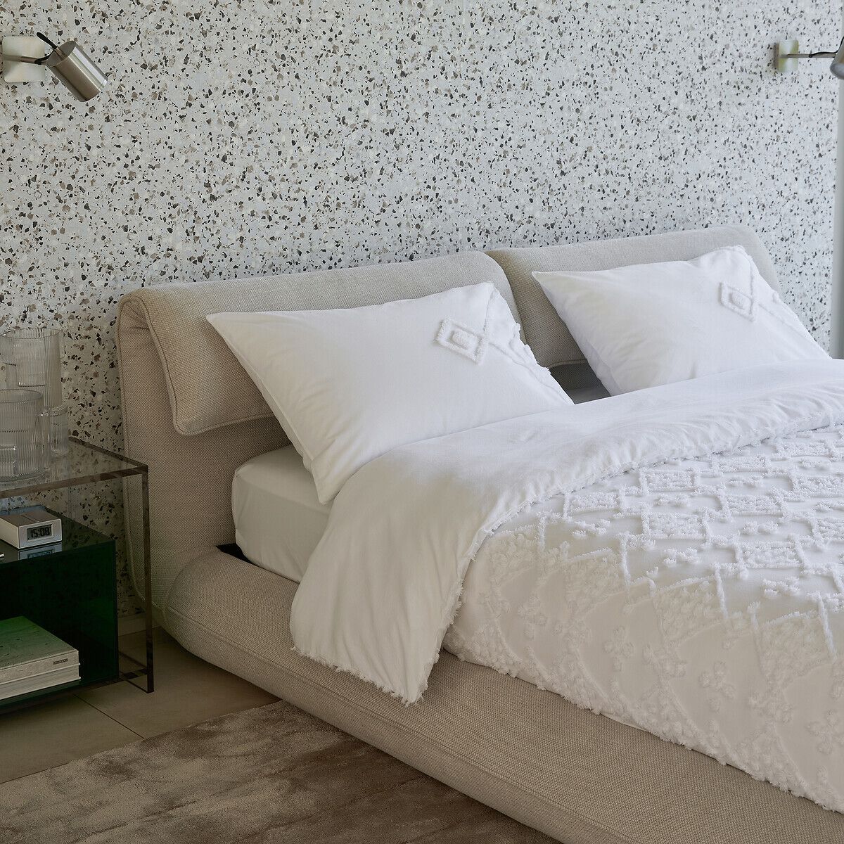 PAOL Upholstered fabric double bed with adjustable headrest By AMPM