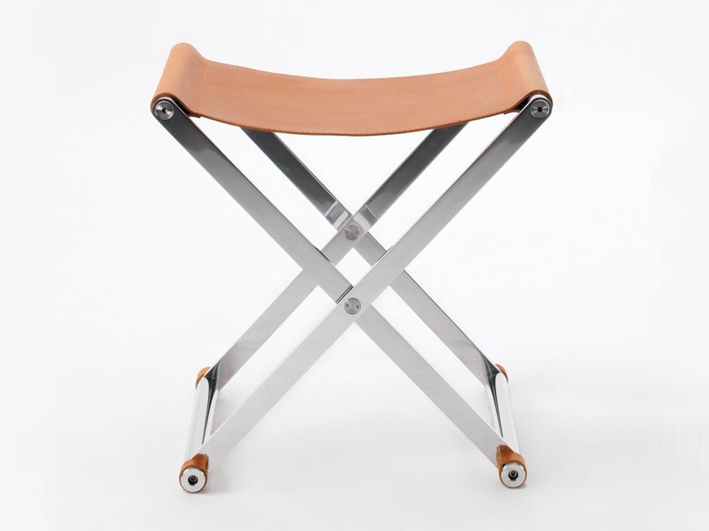 Folding leather stool ANDREA By ManifestoDesign design Enrico Tonucci