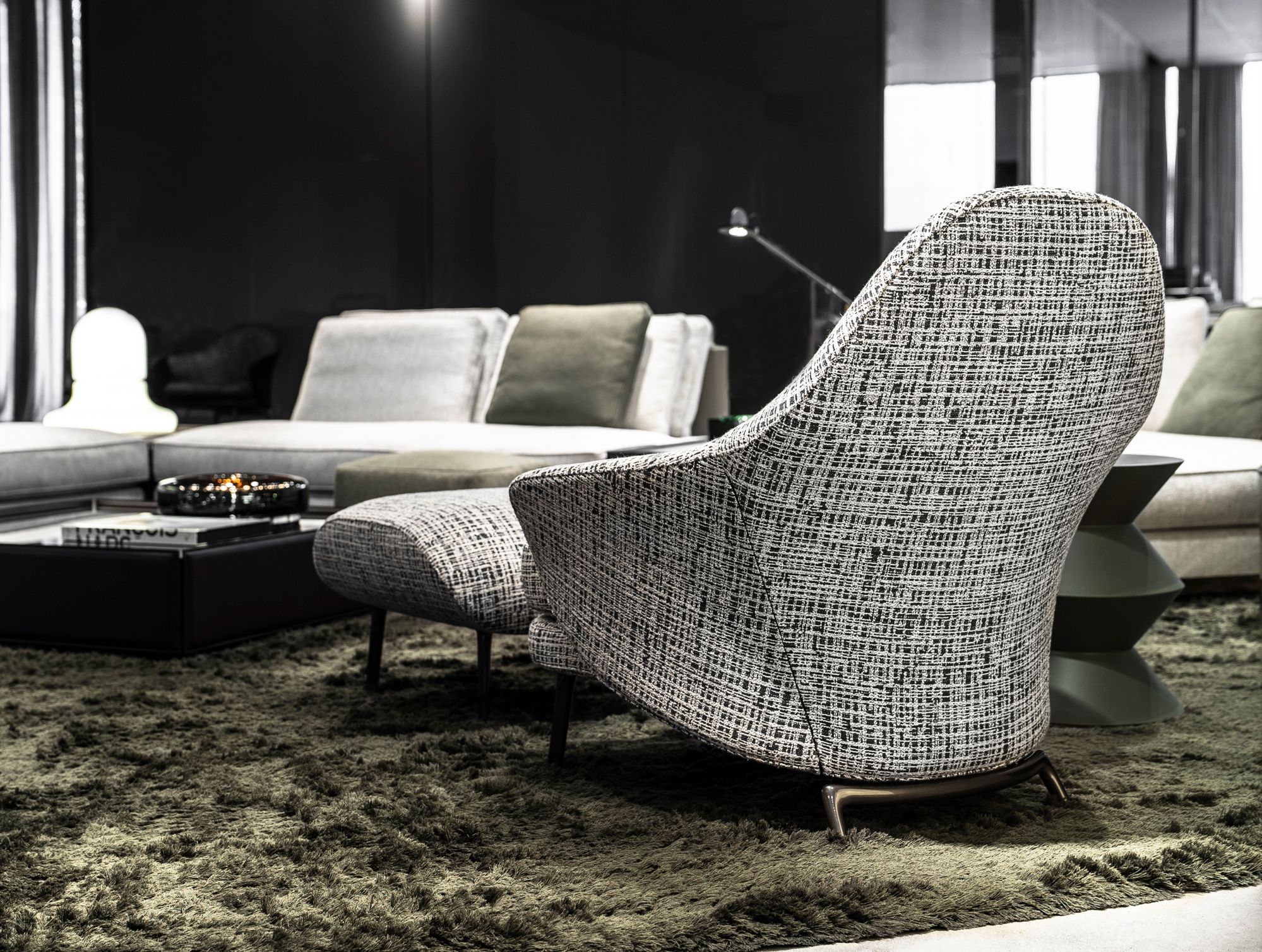 ANGIE Fabric armchair with footstool By Minotti | design GamFratesi