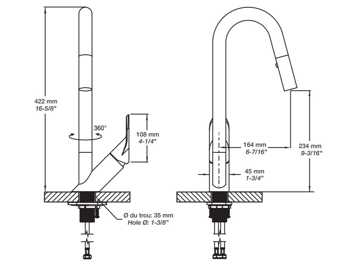 ANGLE Single handle kitchen mixer tap with swivel spout By BARIL