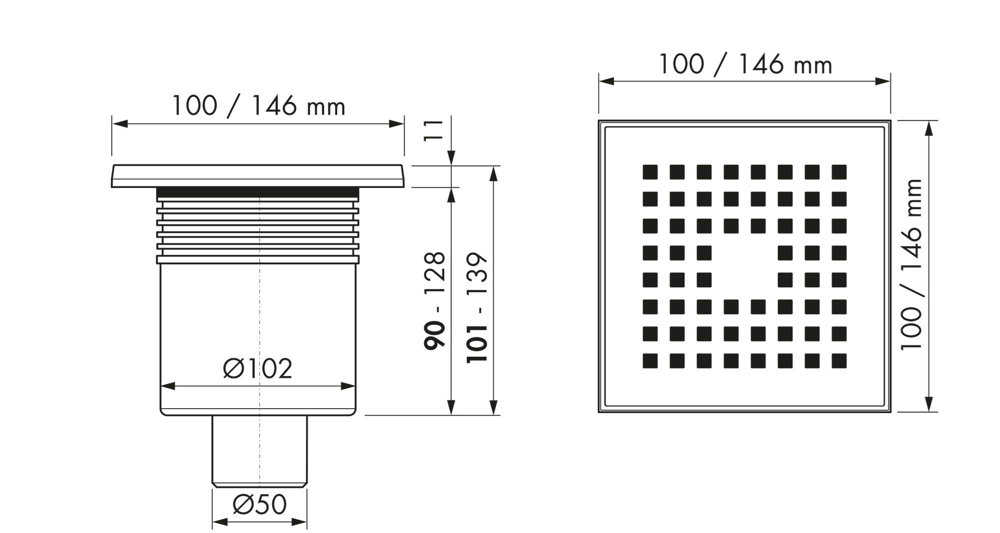 AQUA QUATTRO Rigole de douche en acier inoxydable By ESS Easy Drain