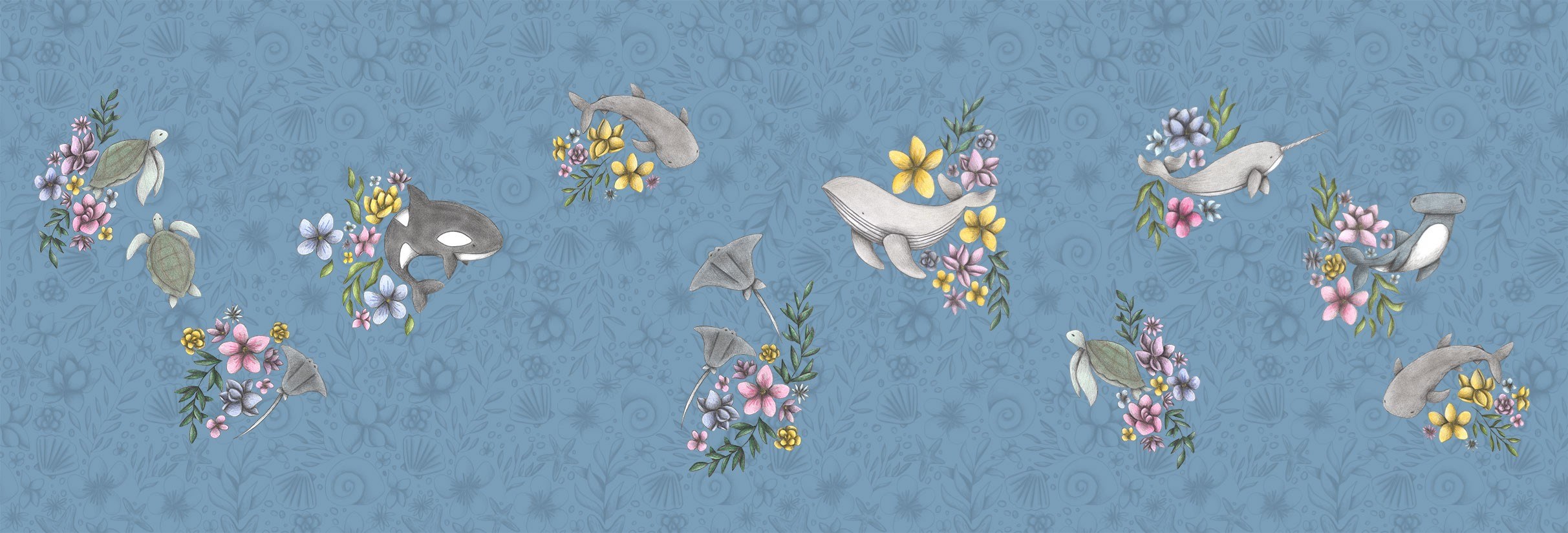 Nonwoven kids wallpaper AQUATICA By Ambientha design Cecilia Battaini