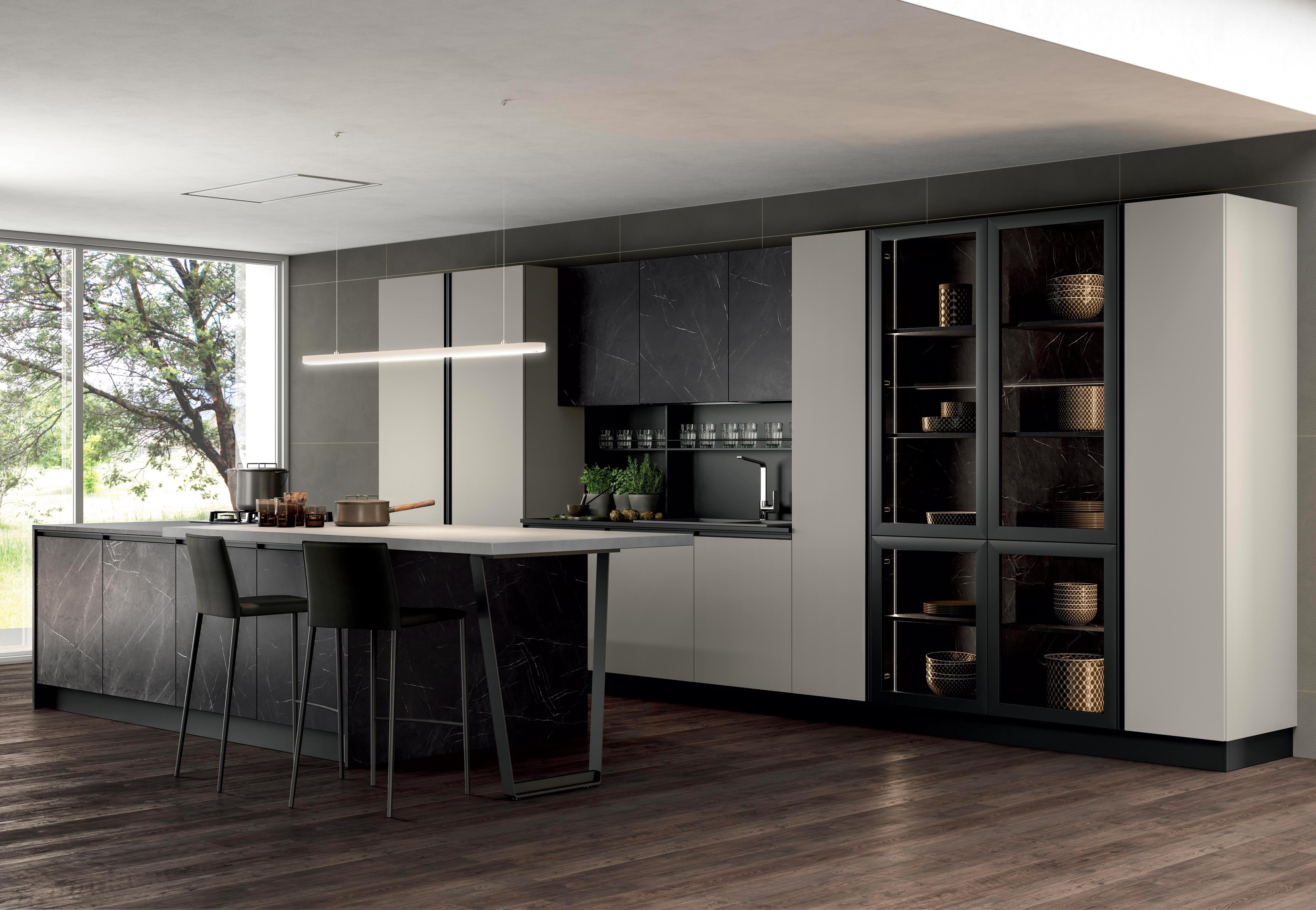 ARIA Kitchen with island with integrated handles By Febal Casa