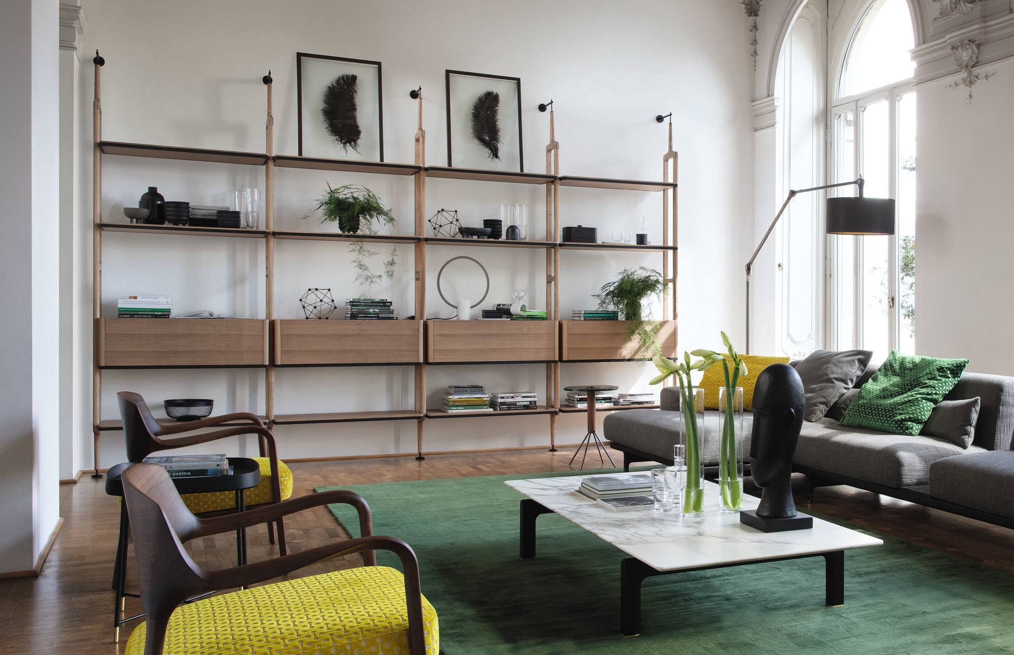 ARIA | Wall-mounted bookcase Modular ash bookcase with drawers By ...
