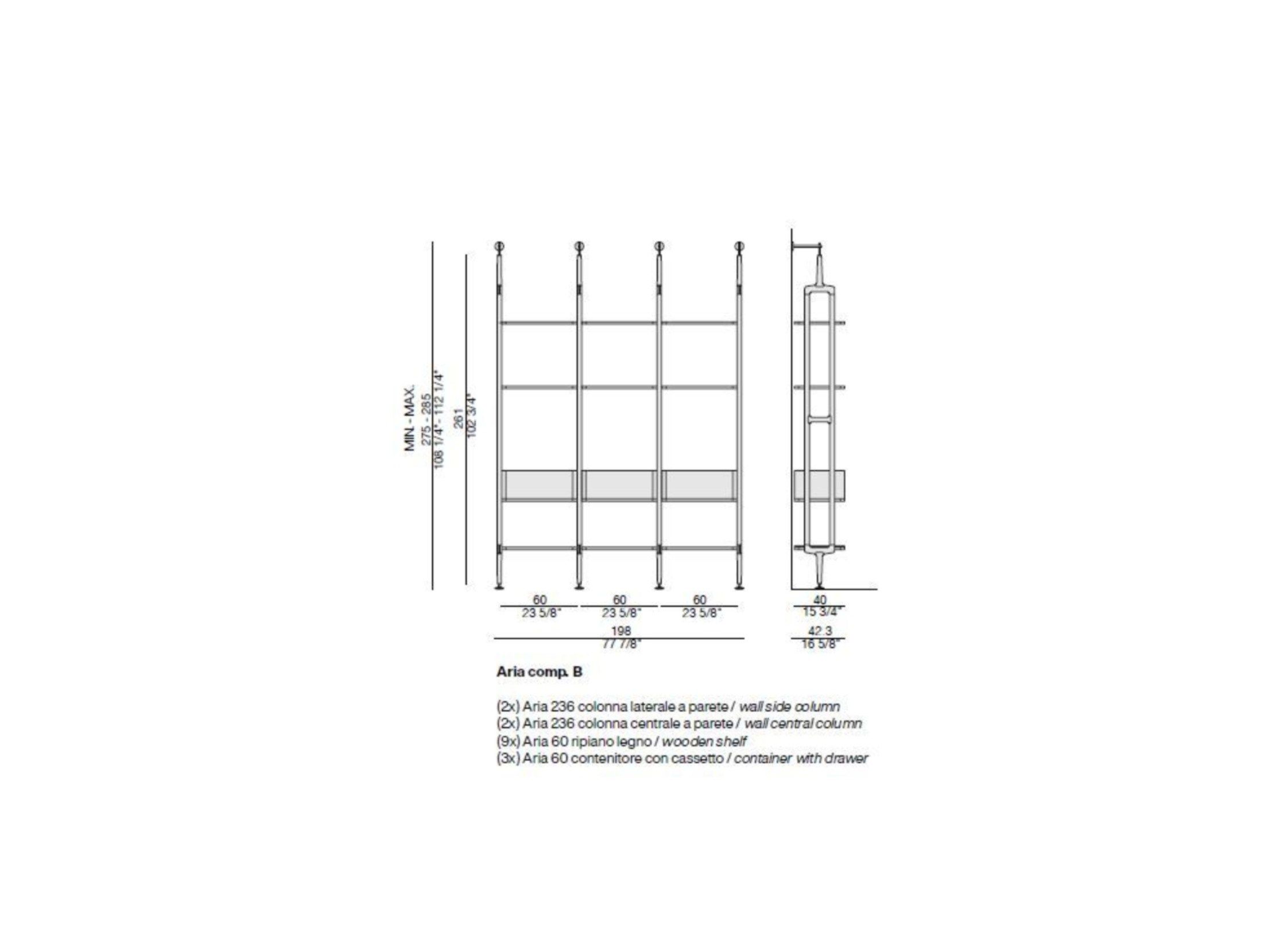 ARIA | Wall-mounted bookcase Modular ash bookcase with drawers By ...