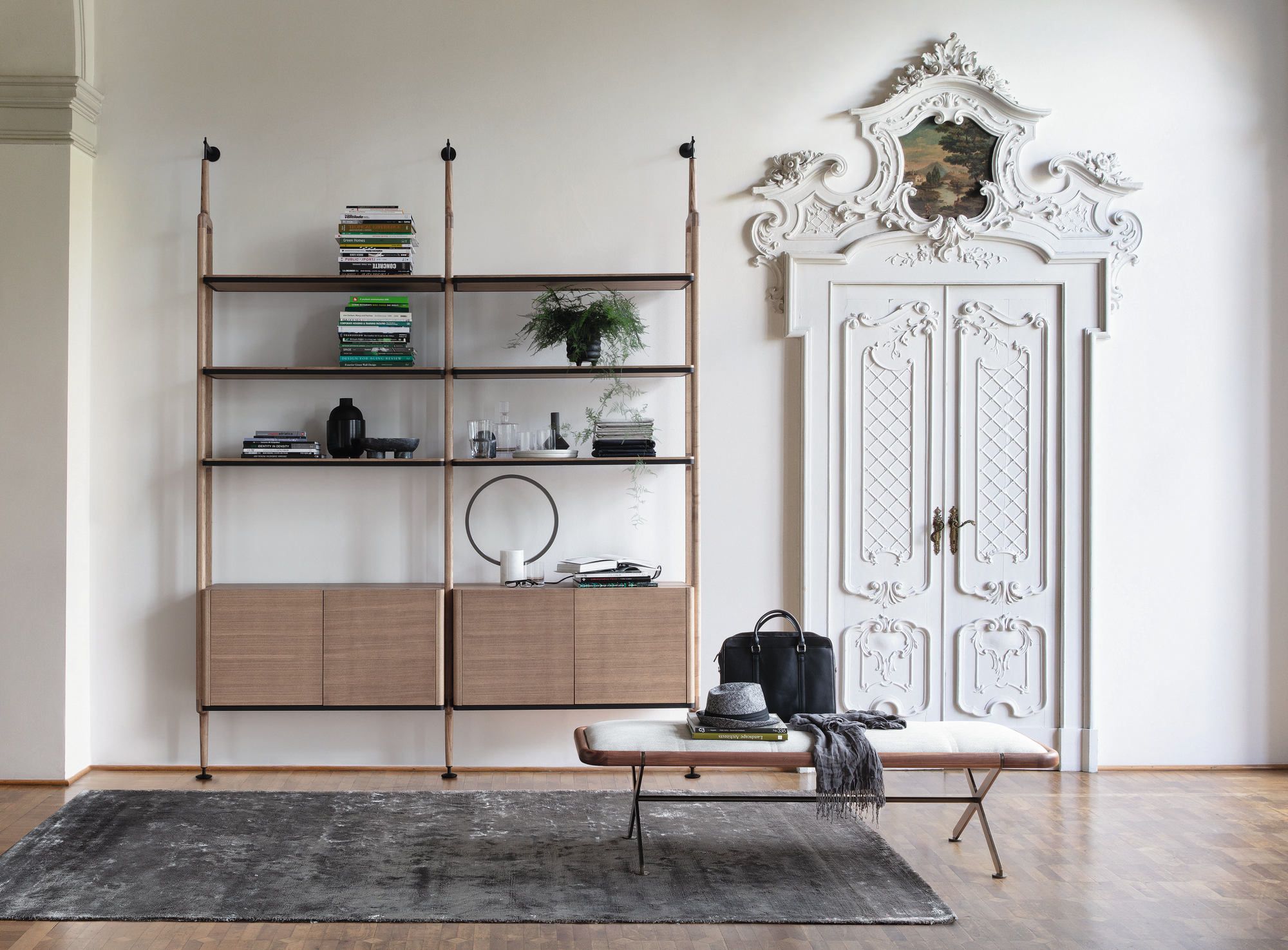 ARIA | Wall-mounted bookcase Modular ash bookcase with drawers By ...