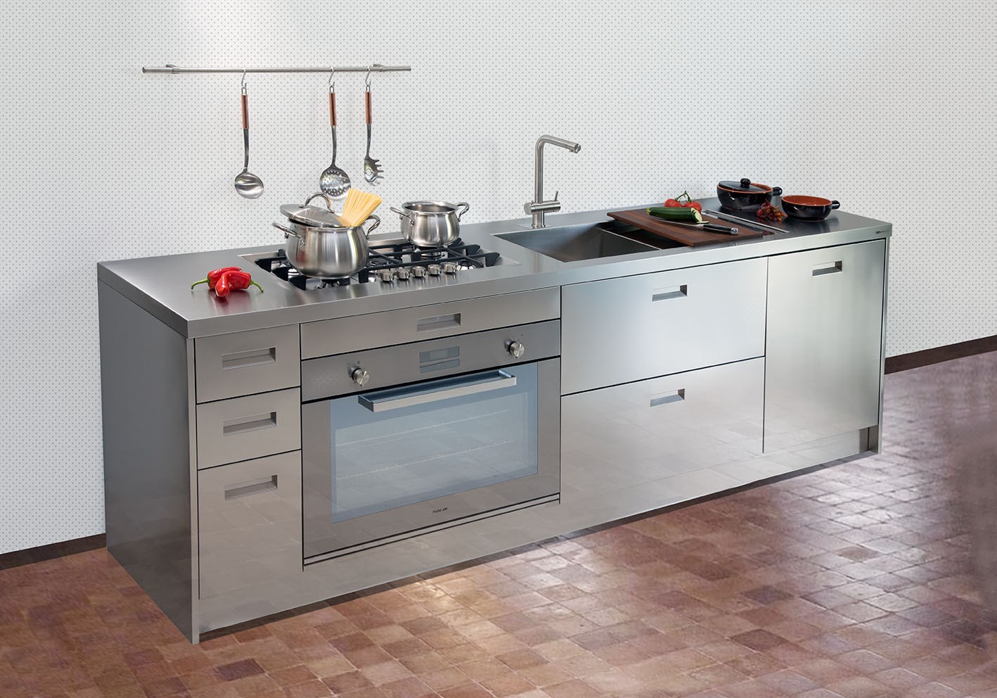 ATENA Linear stainless steel kitchen By GPS INOX