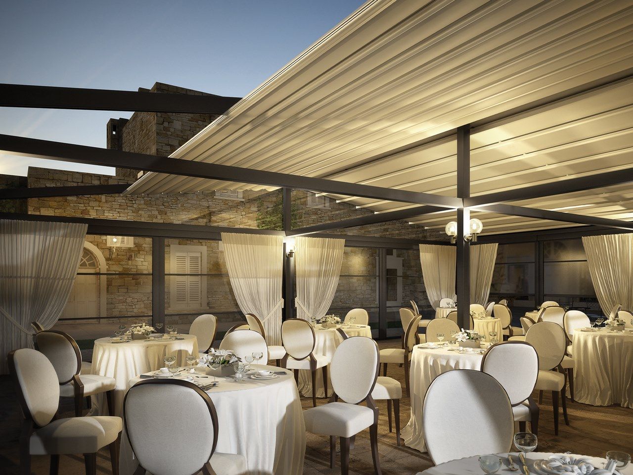 Sloped pergola with retractable fabric ATRIUM By DIRELLO