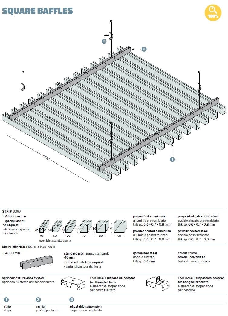 SQUARE BAFFLE Panneau pour faux-plafond By CBI Europe