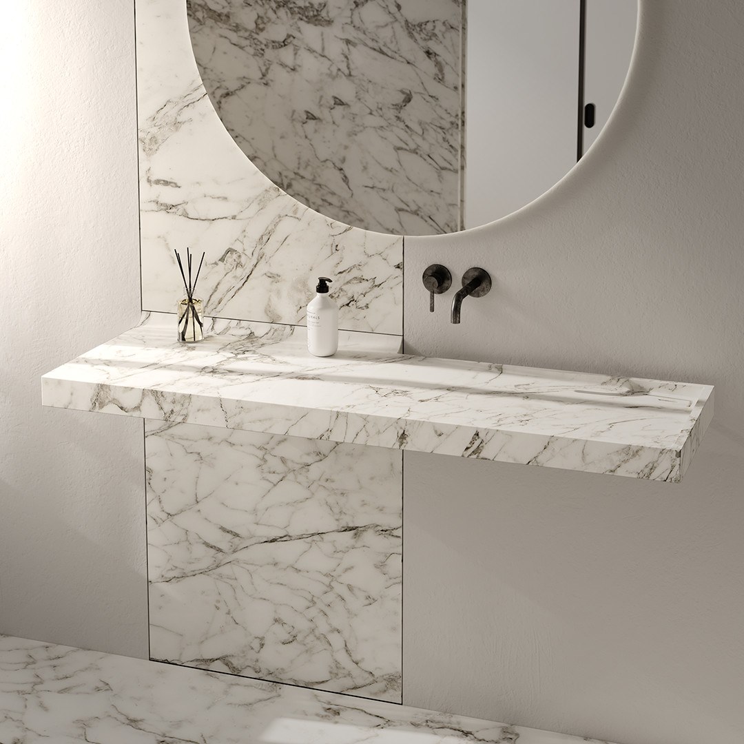 Lavabo sospeso rettangolare in marmo Arabescato BALI - Maami Home ...