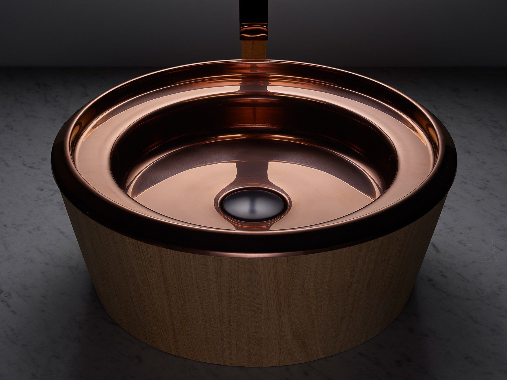 Countertop round stainless steel and wood washbasin BARN COPPER By BASSINES