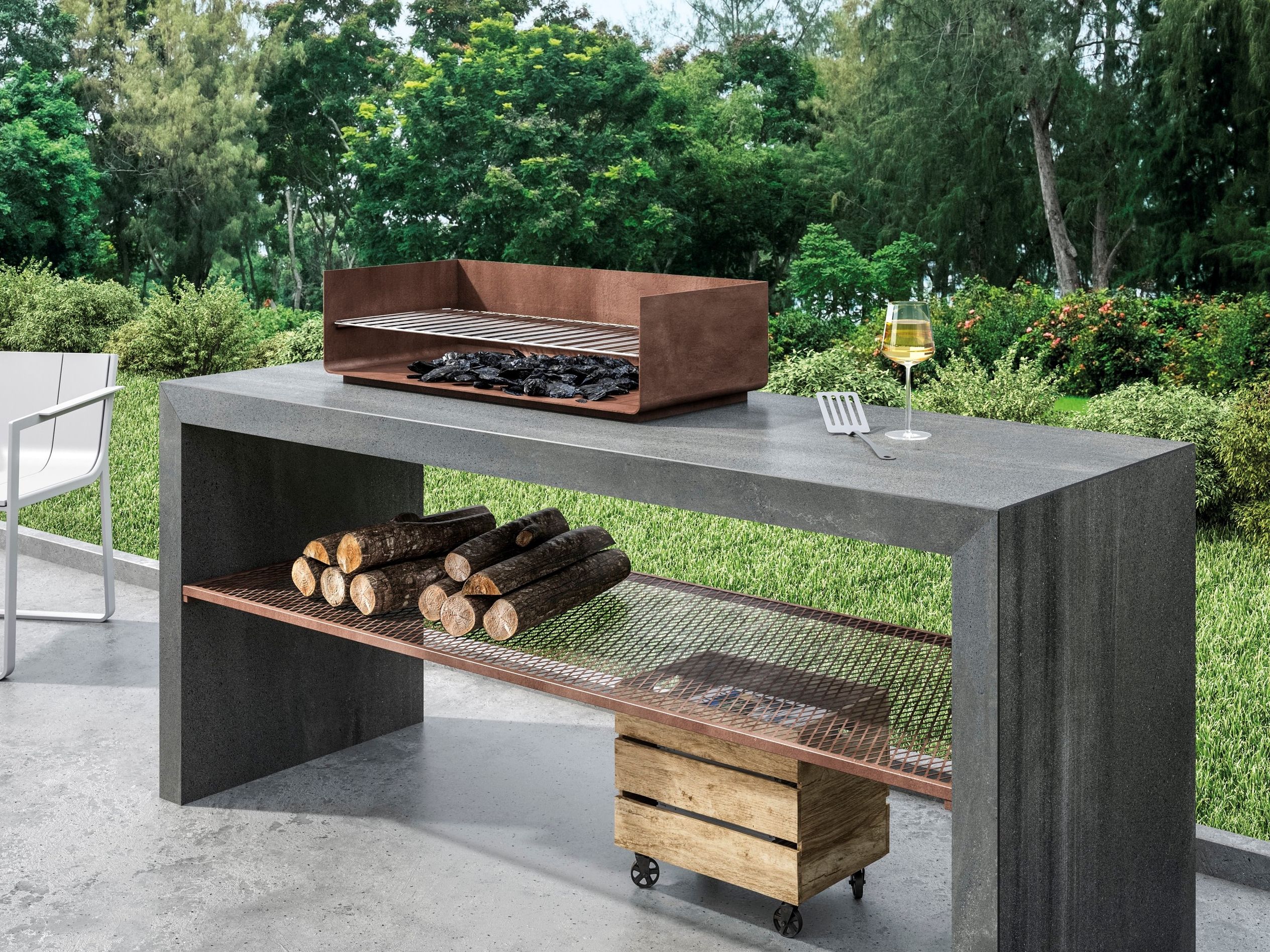 Porcelain stoneware kitchen worktop with concrete effect BASALT BLACK ...