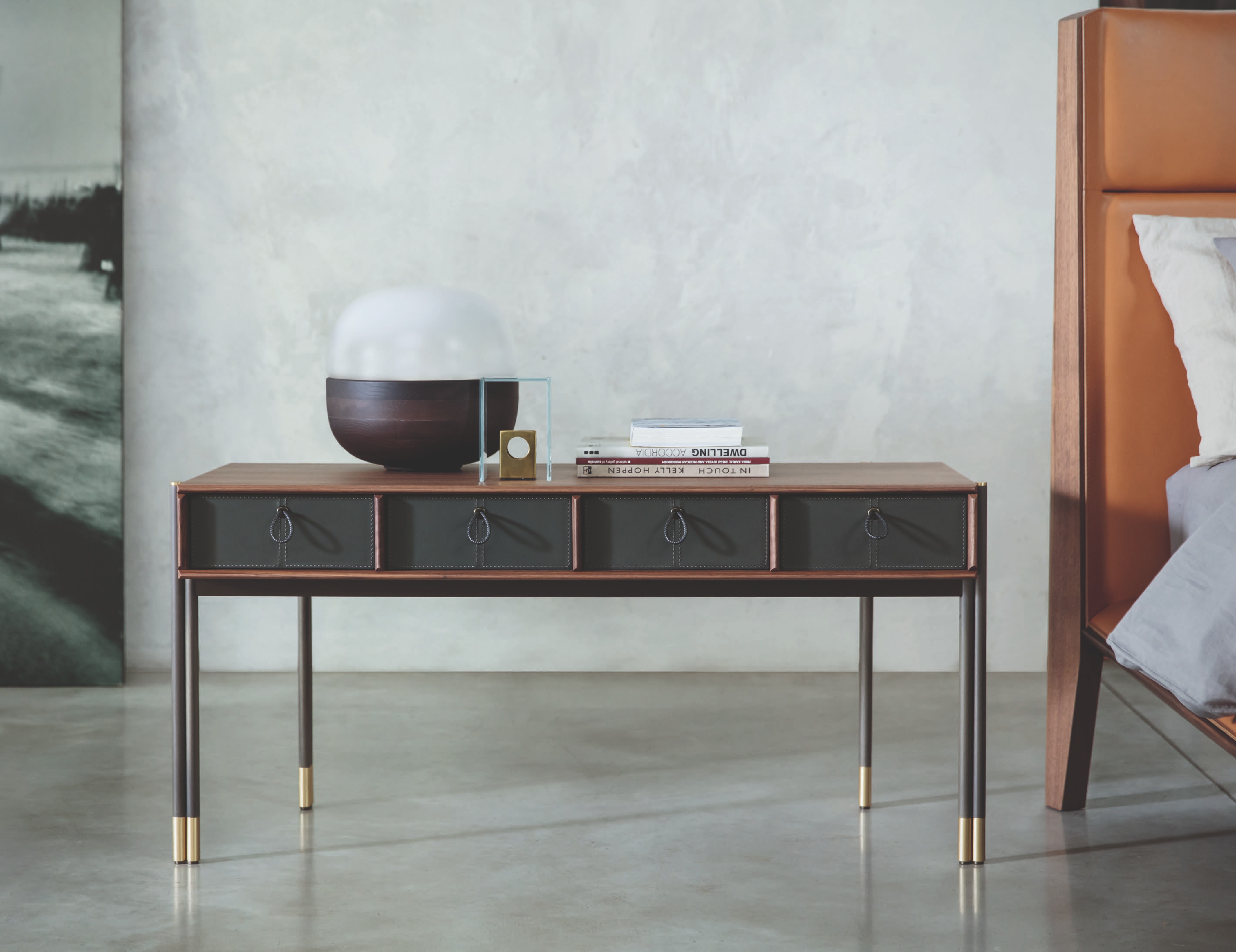 BAYUS 2 Rectangular walnut bedside table with drawers By Porada ...