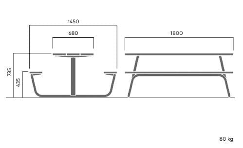 BERG Steel and wood picnic table with integrated benches By VESTRE