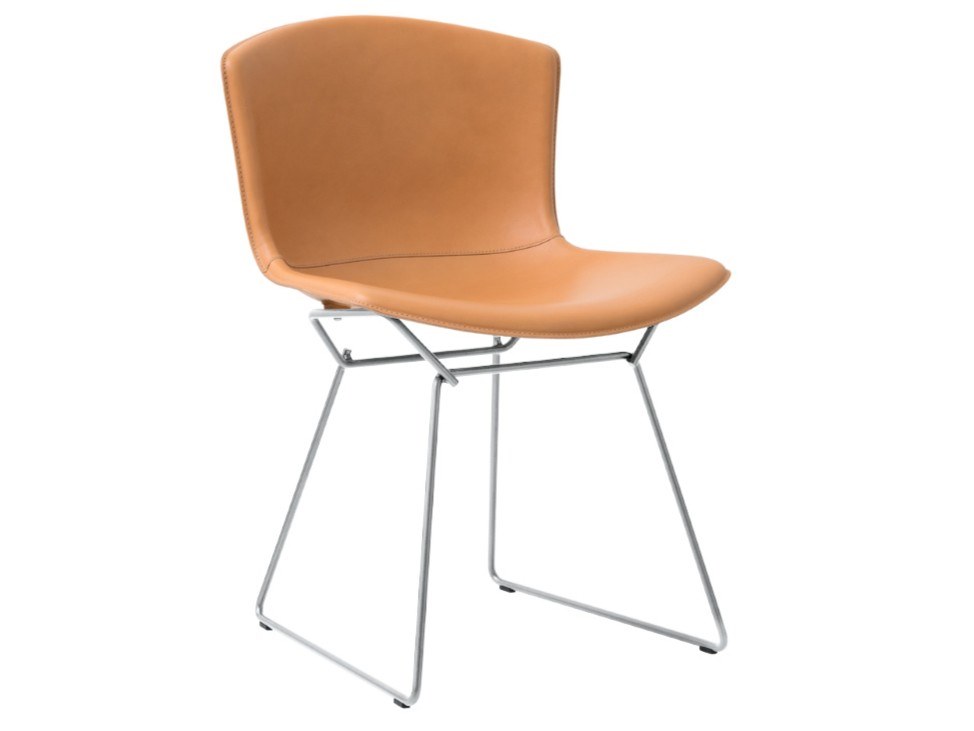 BERTOIA SIDE CHAIR Sled base upholstered leather chair By Knoll ...