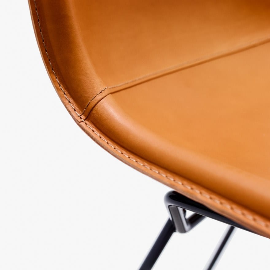 BERTOIA SIDE CHAIR Sled base upholstered leather chair By Knoll ...