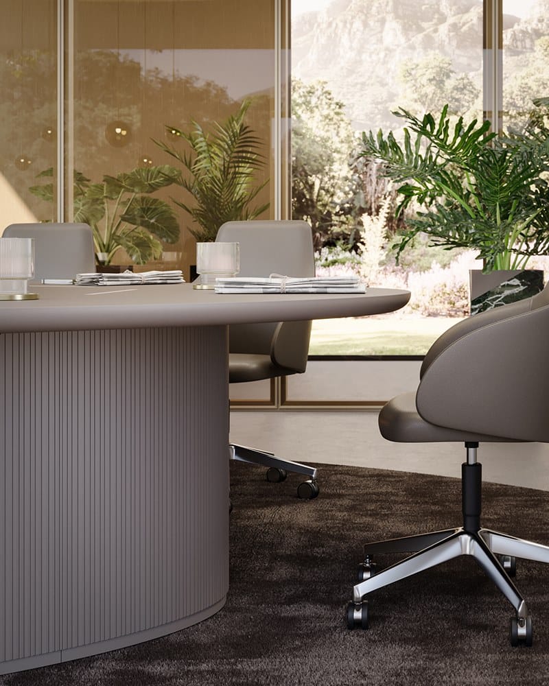 Tavolo da riunione ovale laccato con top centrale in marmo BESPOKE ...