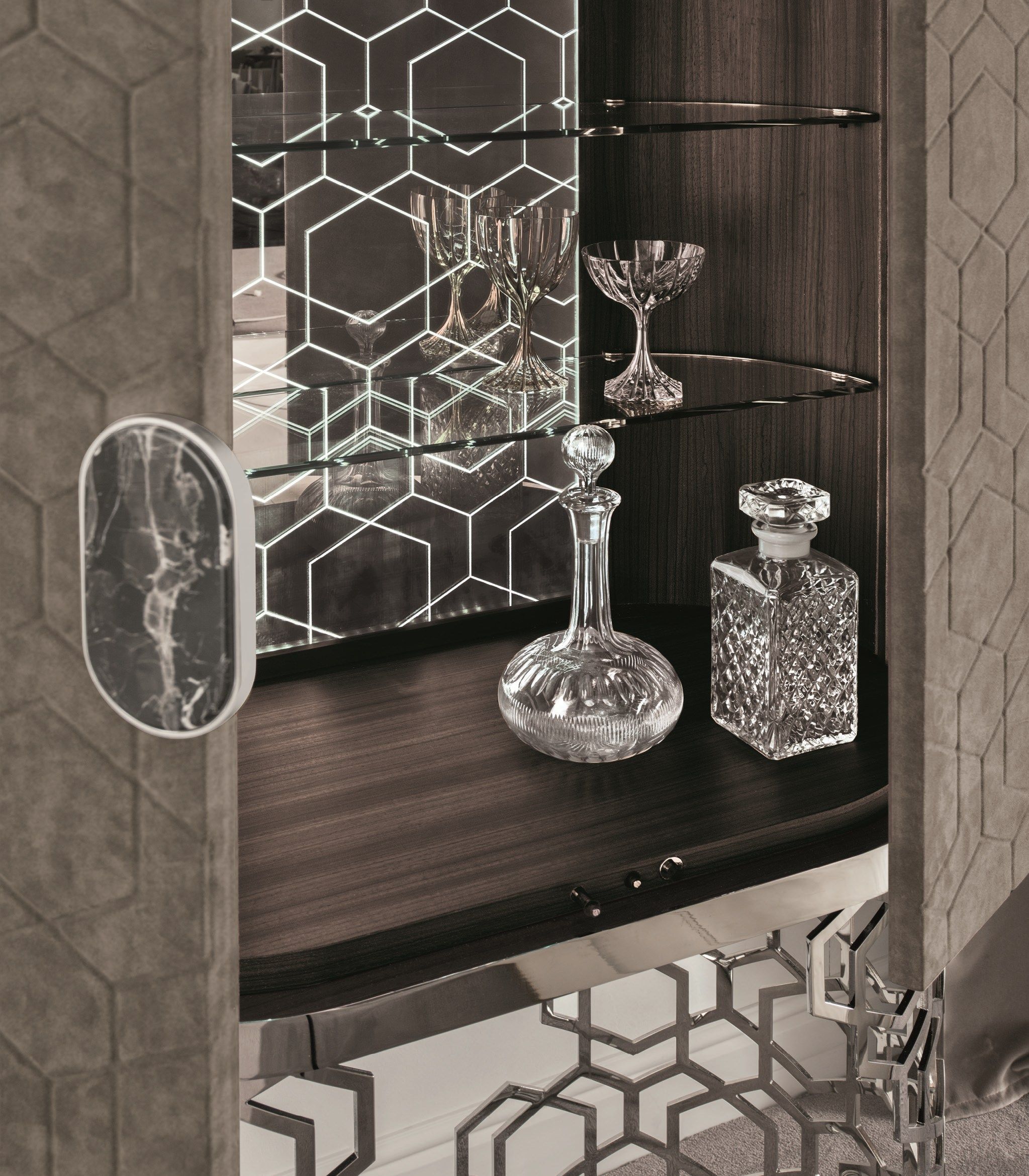 Leather bar cabinet with integrated lighting BEVERLY By Longhi design ...