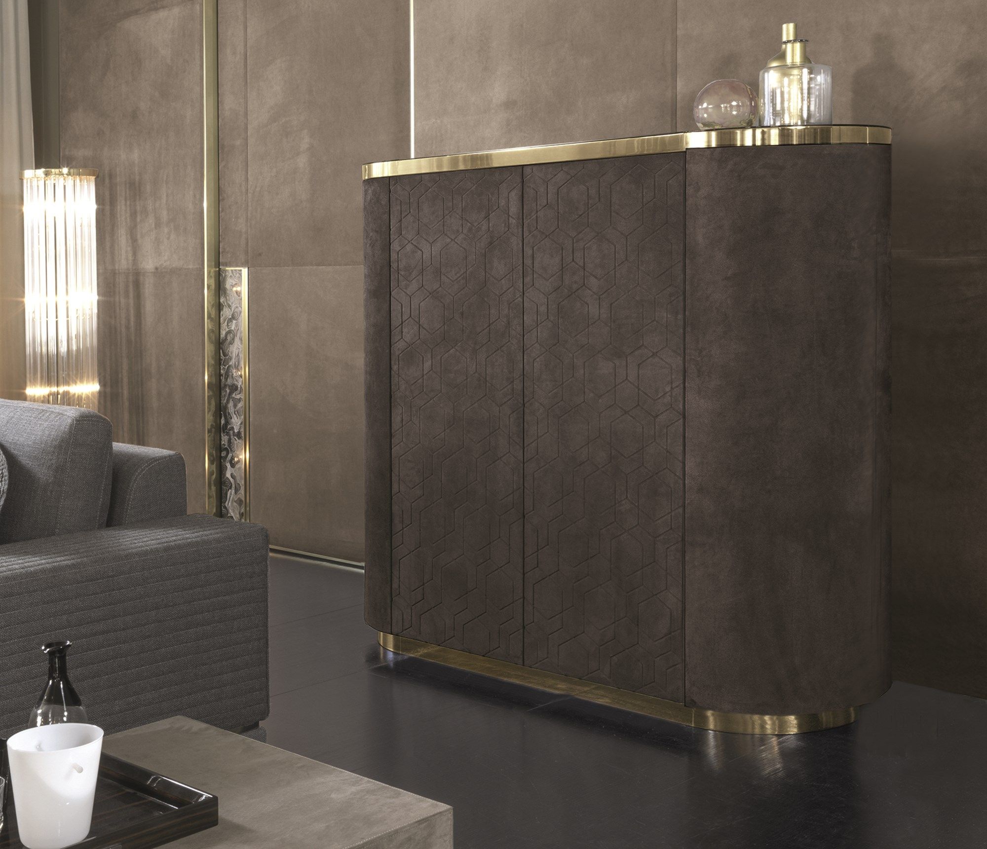 Leather bar cabinet with integrated lighting BEVERLY By Longhi design ...