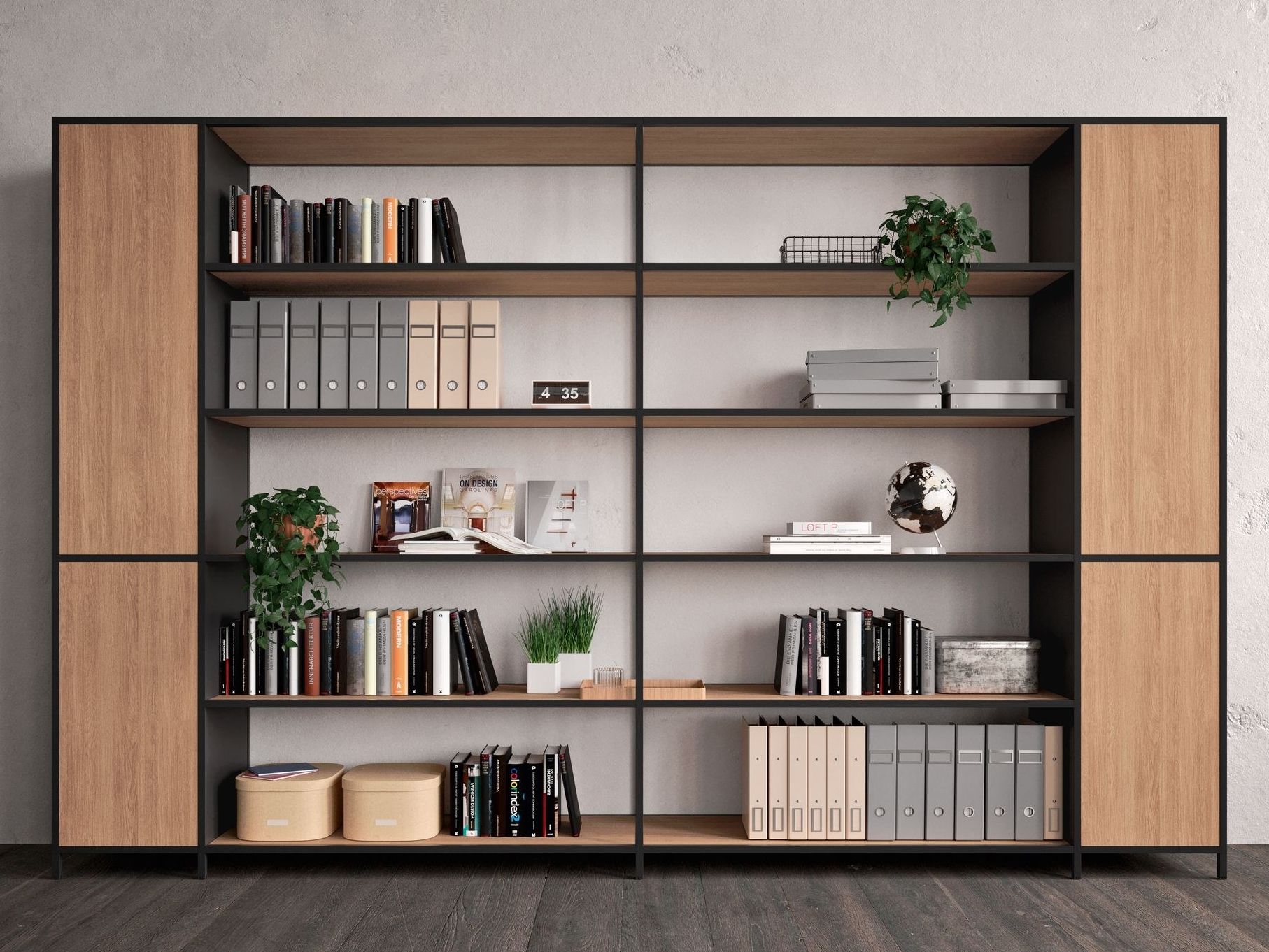 BIBLOS GRID Open Modular aluminium and wood office shelving By Martex