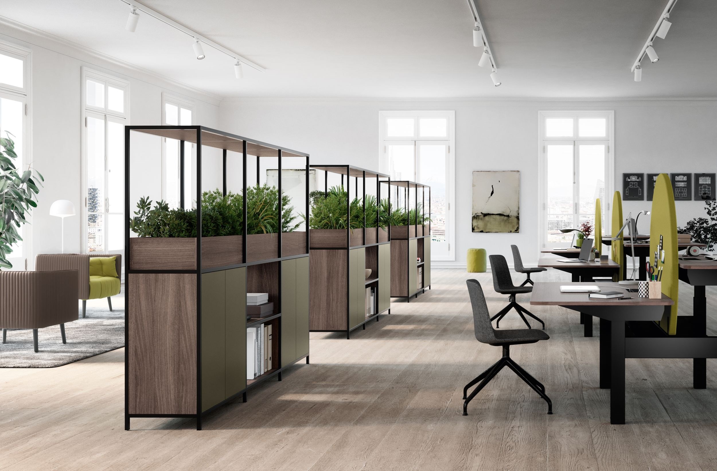 BIBLOS GRID Open Modular aluminium and wood office shelving By Martex