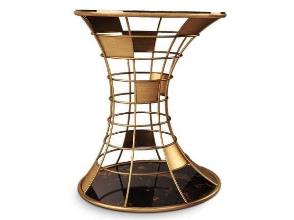 Round brass and marble side table BIRD HOUSE By Porustudio
