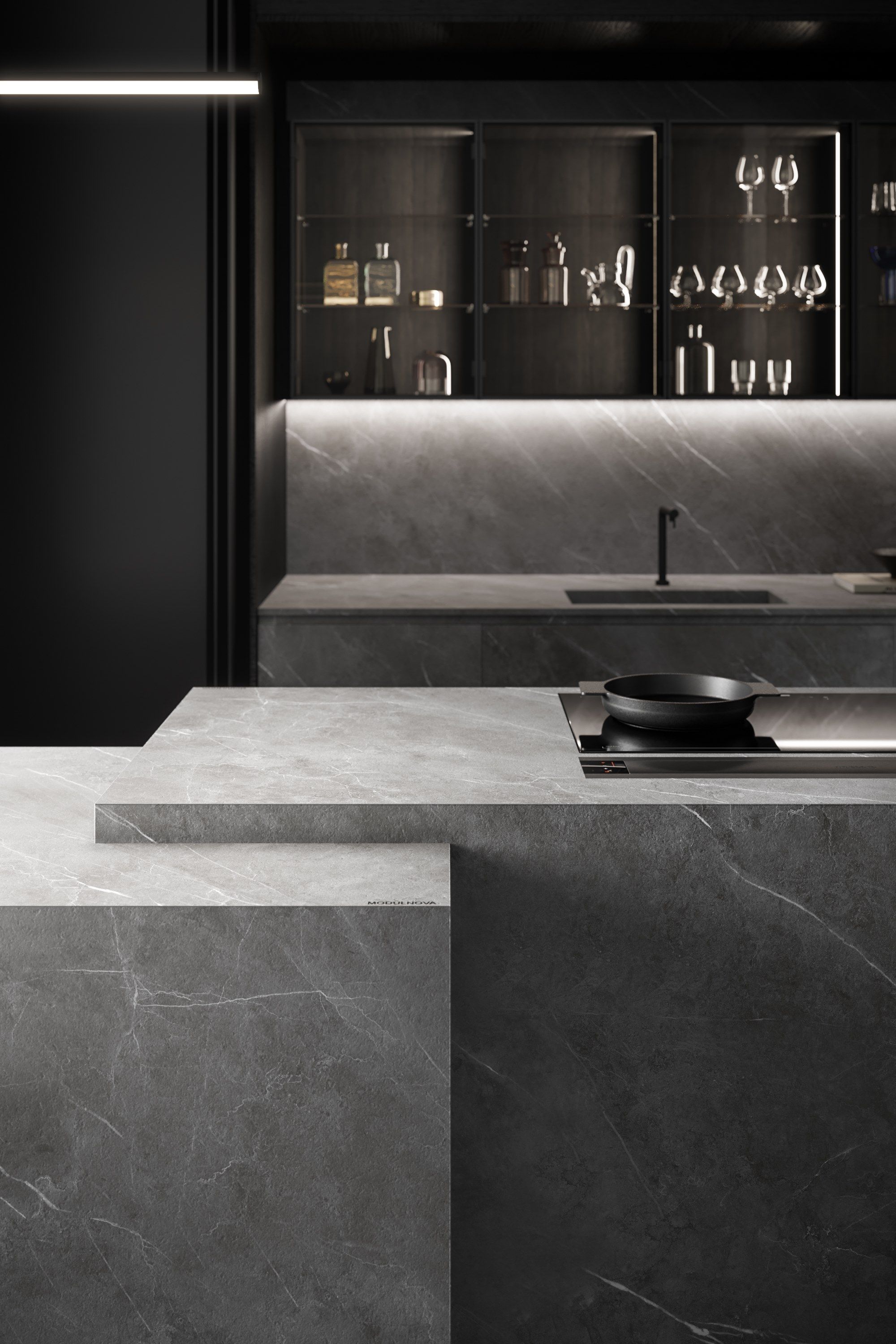 BLADE LAB | Graphite marble kitchen By MODULNOVA