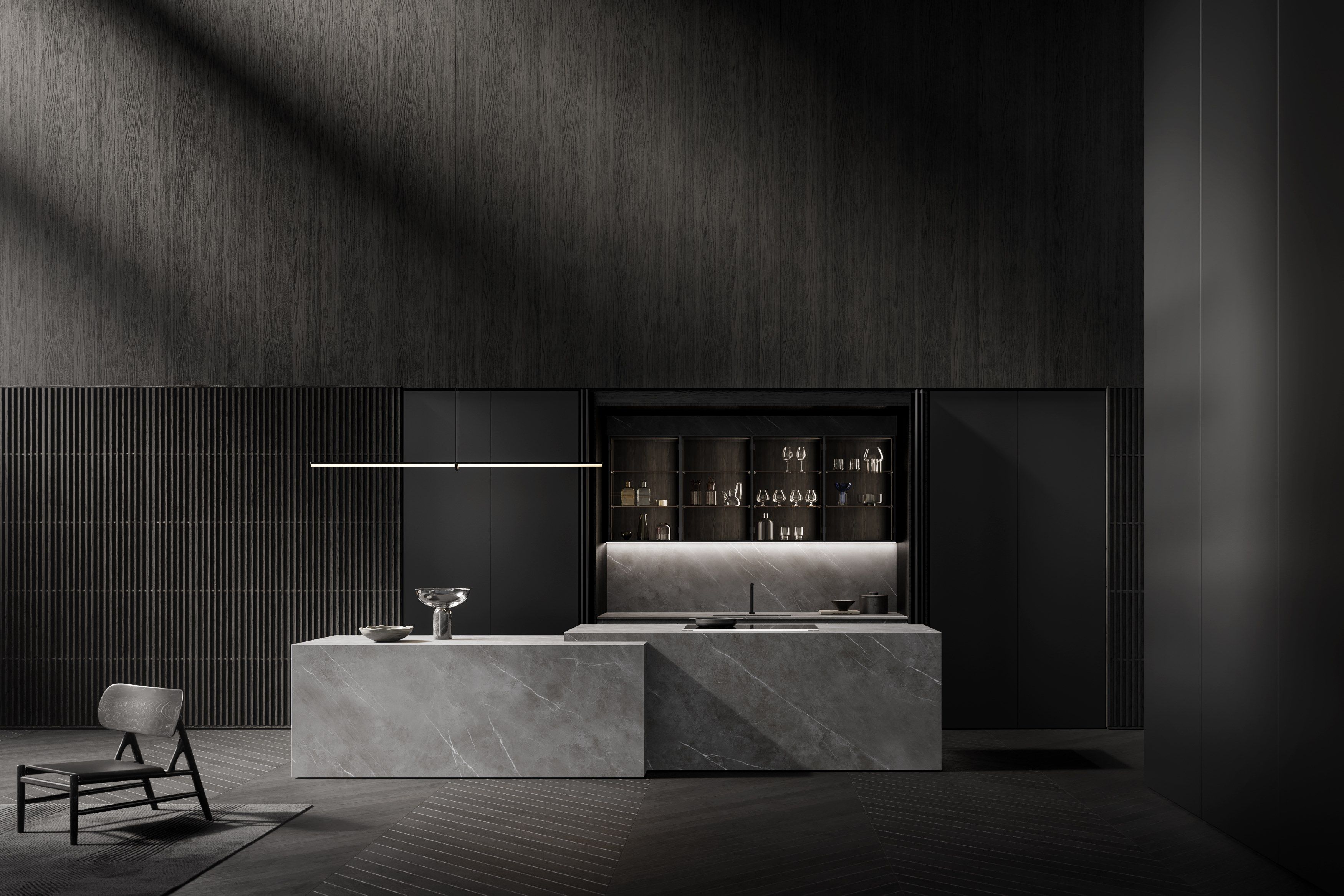BLADE LAB | Graphite marble kitchen By MODULNOVA