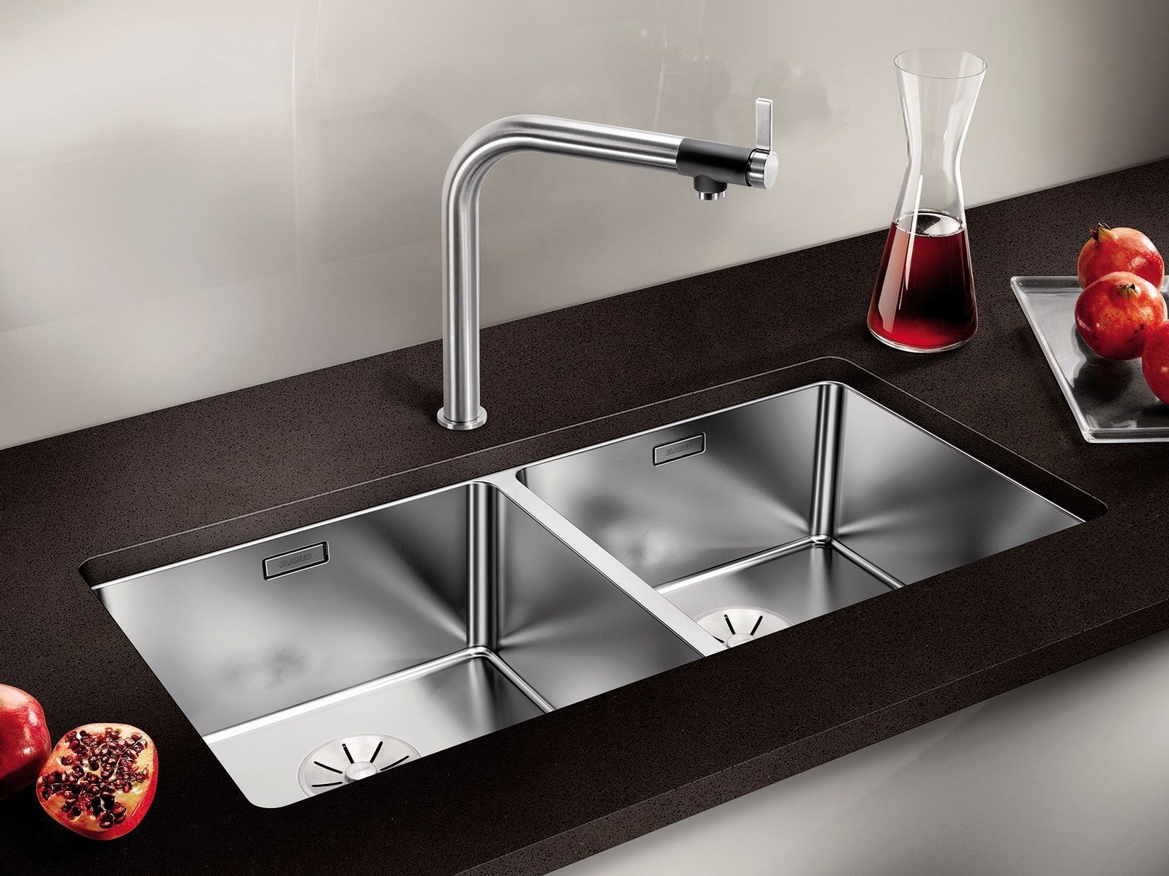 Pia de cozinha 2 bacias undermount de aço inox BLANCO ANDANO 400/400-U ...