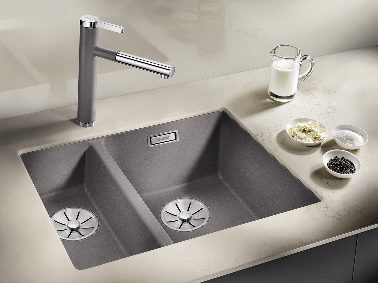 1 1/2 bowl built-in Silgranit® sink BLANCO SUBLINE 340/160 U By Blanco