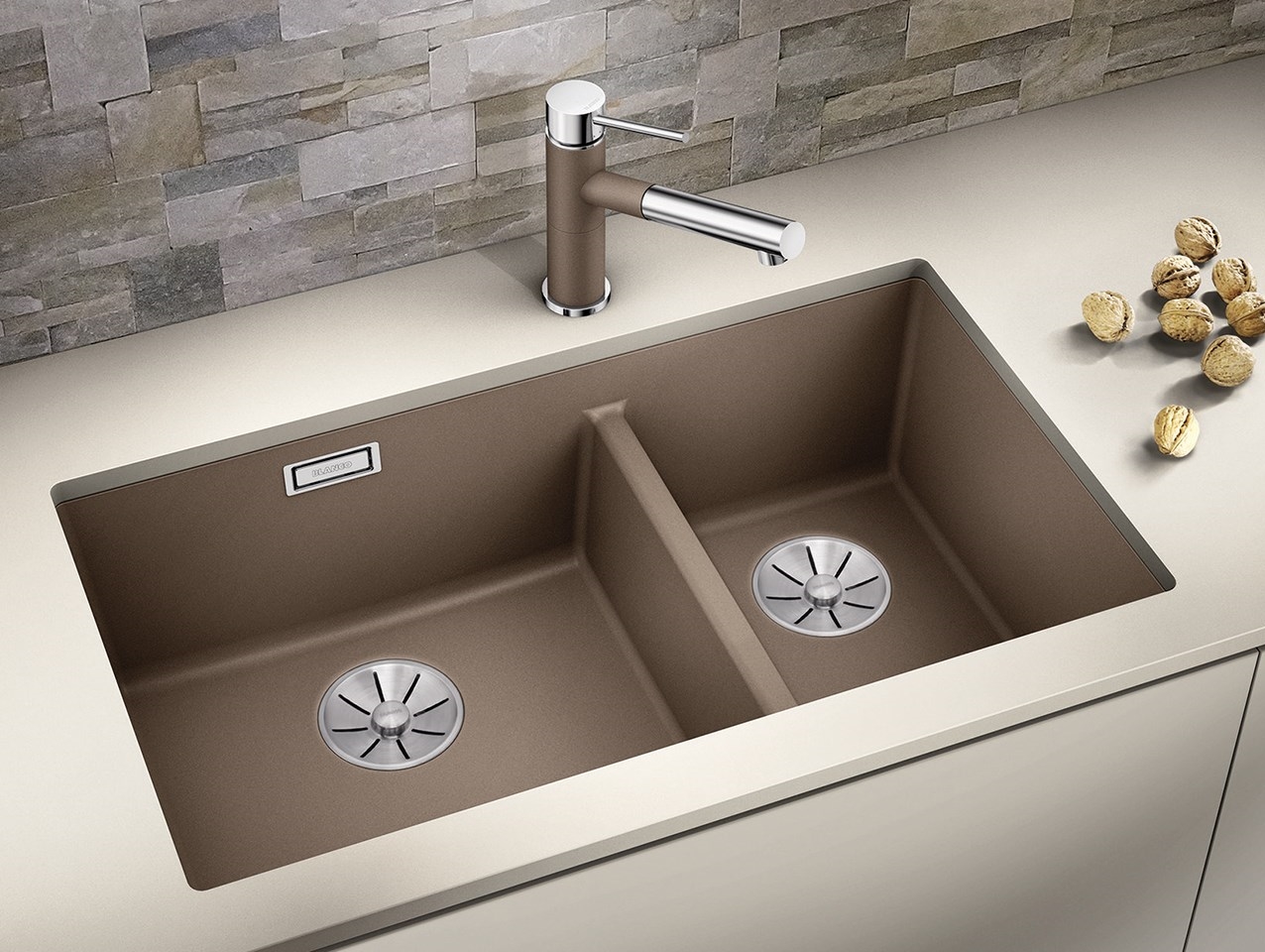 Lavello a una vasca e mezzo sottotop in Silgranit® BLANCO SUBLINE 430/ ...