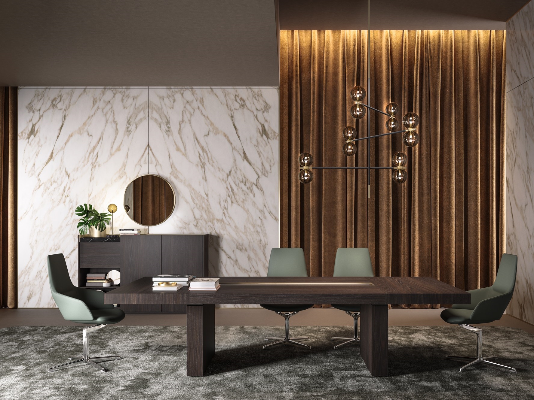 BLOCK 2.0 Modular rectangular wooden meeting table with cable ...