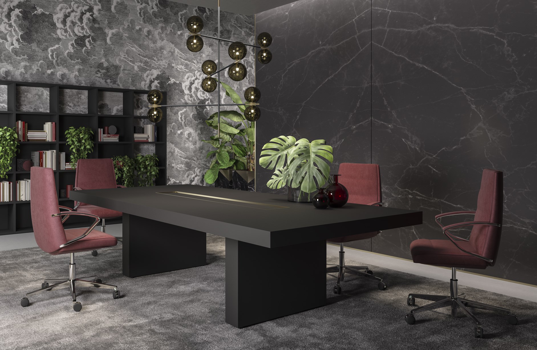 BLOCK 2.0 Modular rectangular wooden meeting table with cable ...