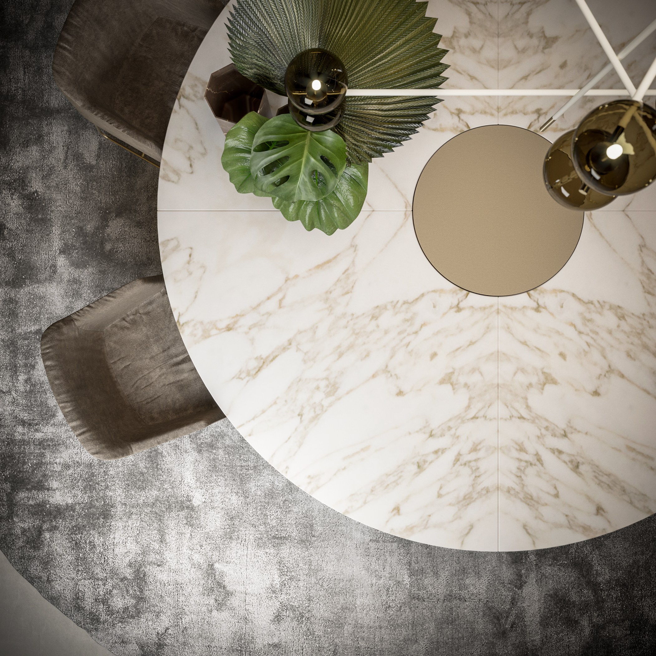 BLOCK 2.0 Round marble meeting table with cable management By PROF