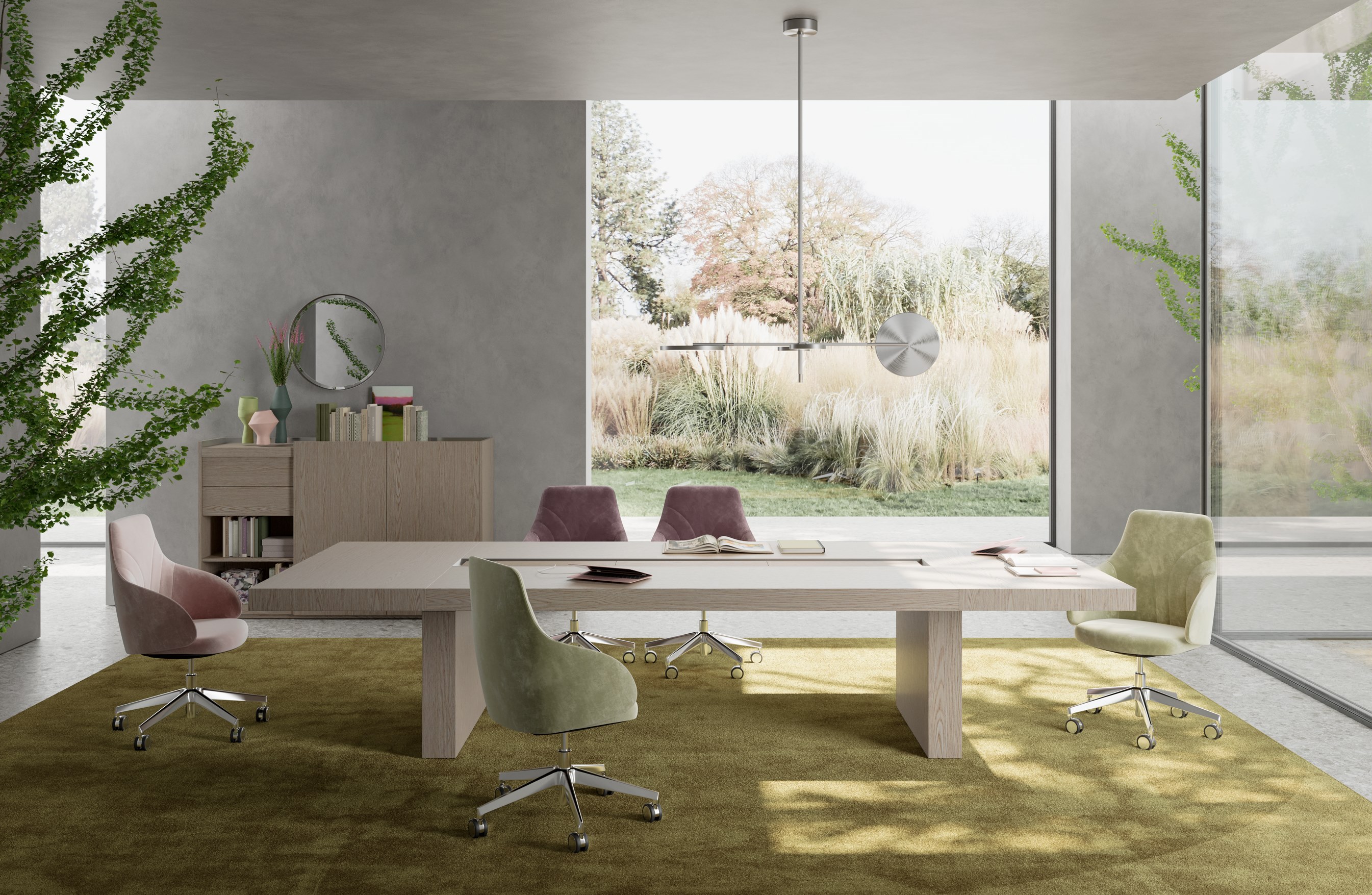 BLOCK 2.0 Modular rectangular wooden meeting table with cable ...