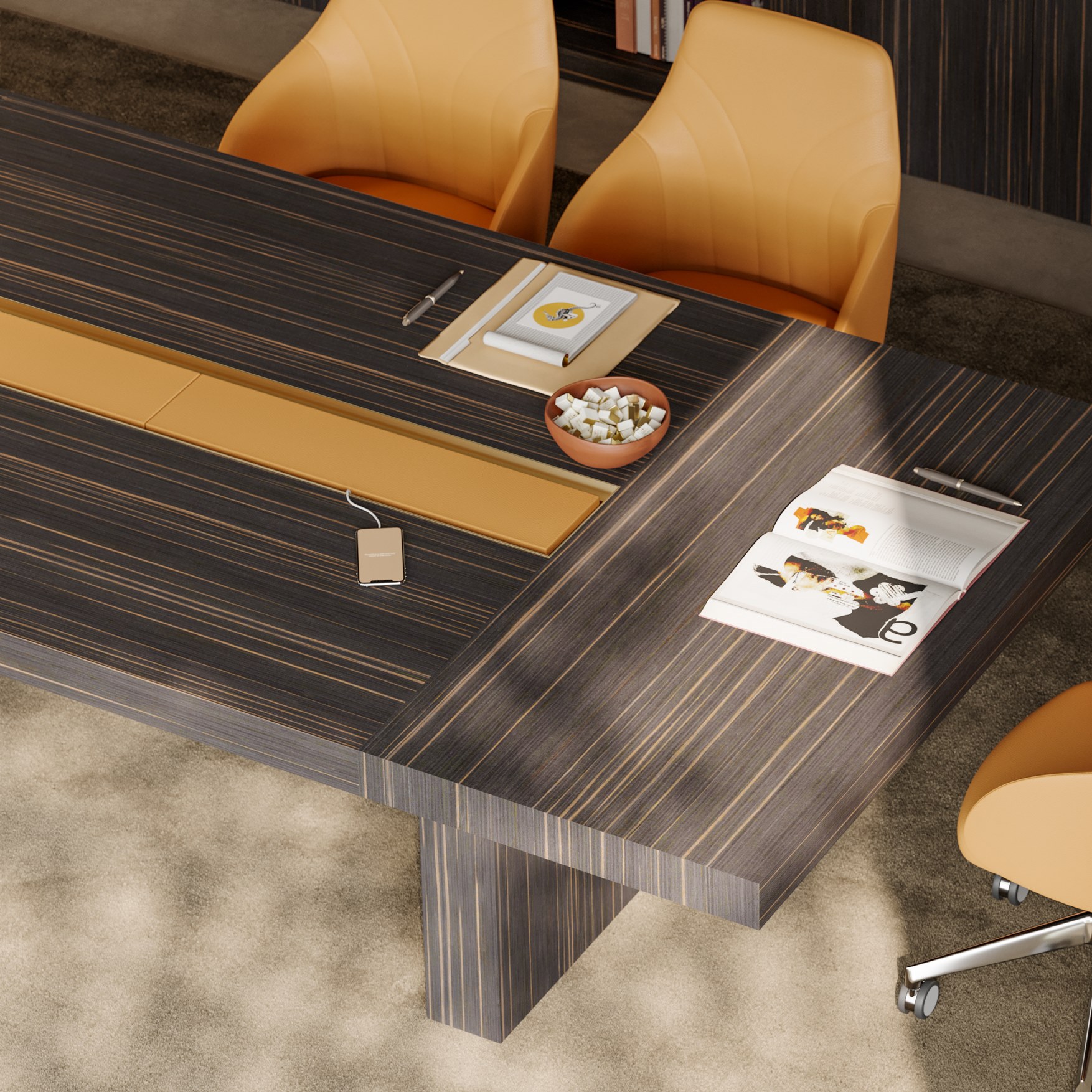 BLOCK 2.0 Modular rectangular wooden meeting table with cable ...