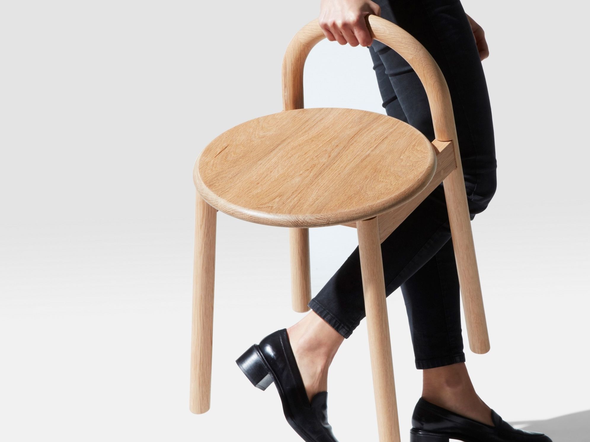 BOBBY Low wooden stool with back By DesignByThem | design Daniel Tucker