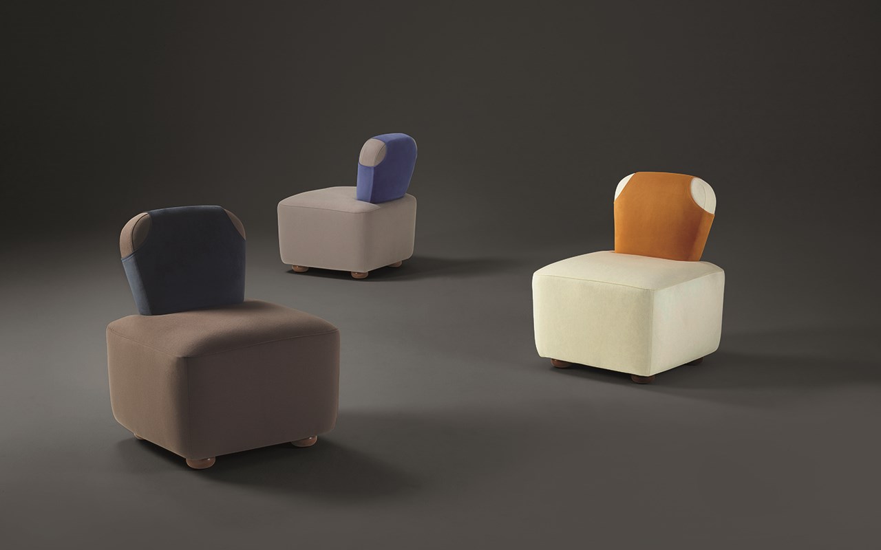 Upholstered velvet easy chair BOMB By Promemoria design Romeo Sozzi