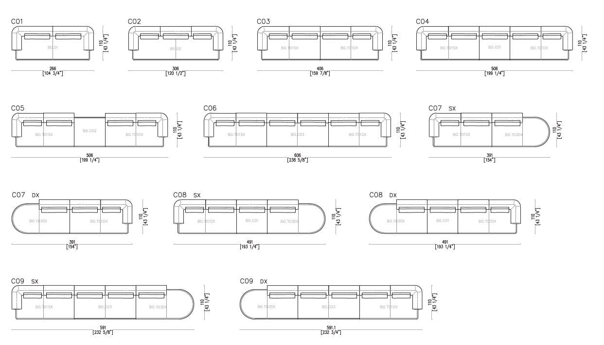 BOTERO Sectional curved fabric sofa By Sicis | design Massimiliano Raggi