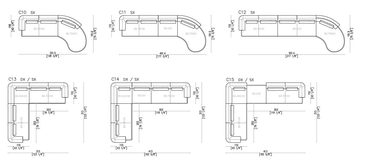 BOTERO Sectional curved fabric sofa By Sicis | design Massimiliano Raggi