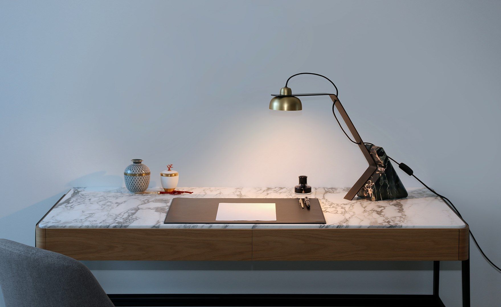 Rectangular wooden and marble desk with drawers BOUVET ARABESCATO ...