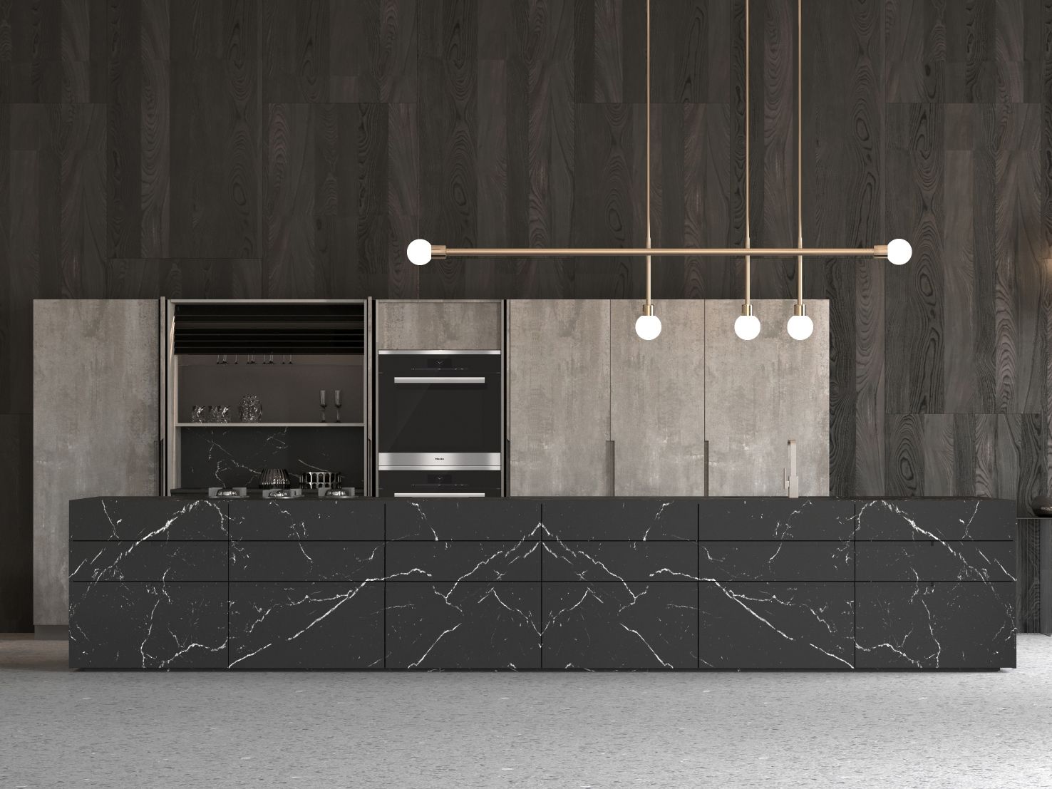 BT45 CG Nero Marquina marble kitchen with island By BT45