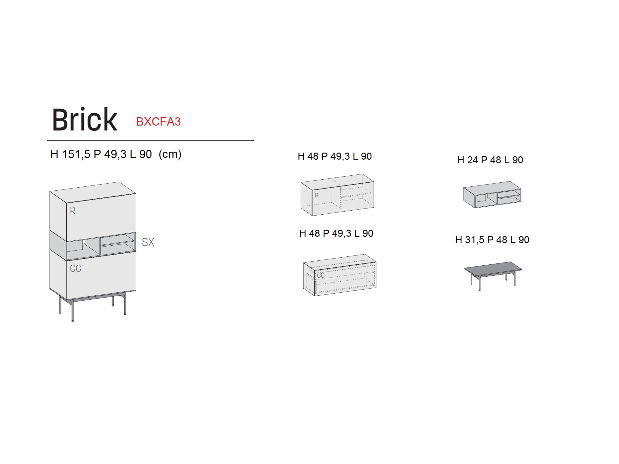 BRICK | Highboard with flap doors Brick Collection By Caccaro design ...