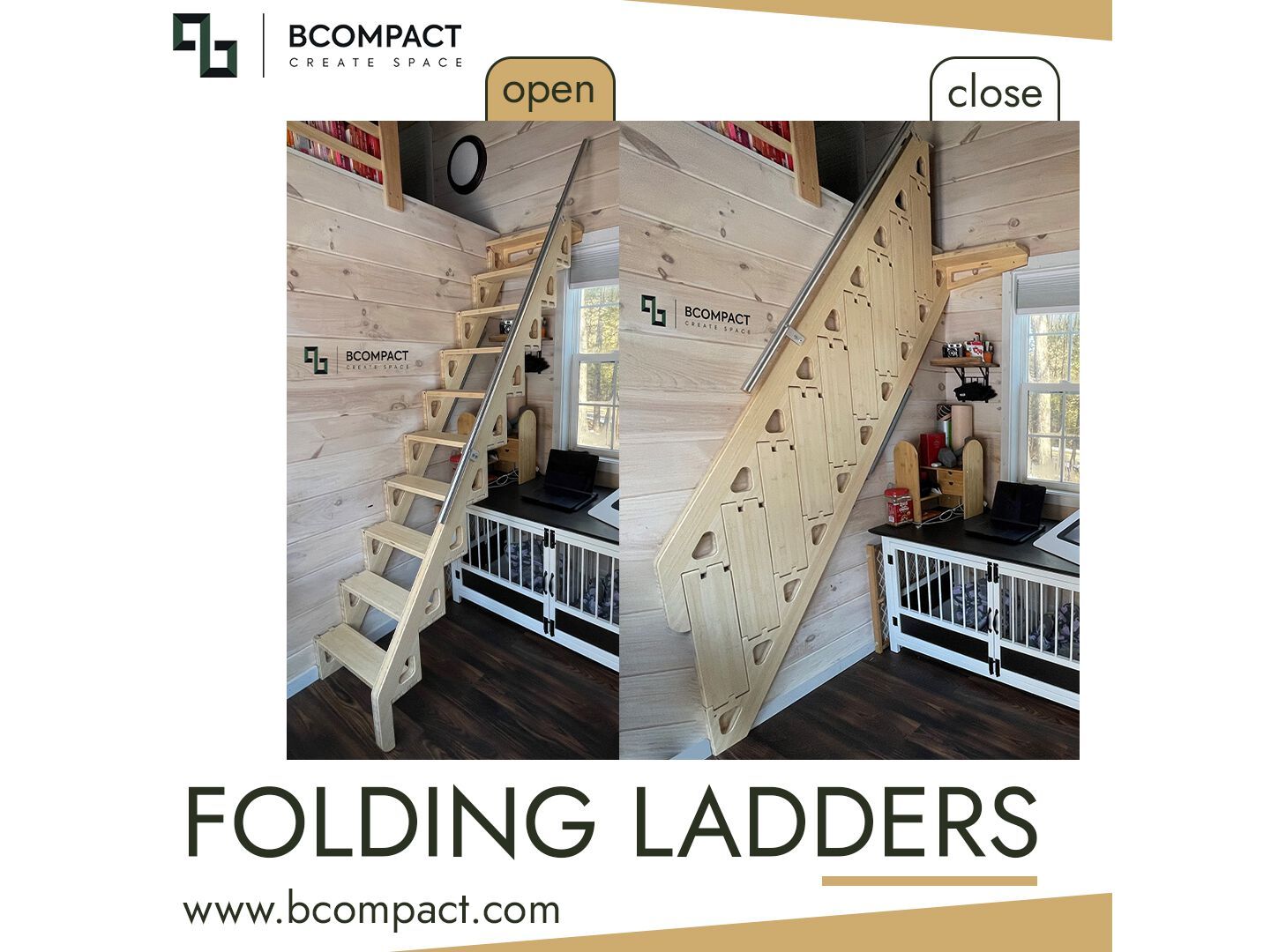 Bcompact Bamboo Hybrid Ladder Bamboo retractable ladder By Bcompact