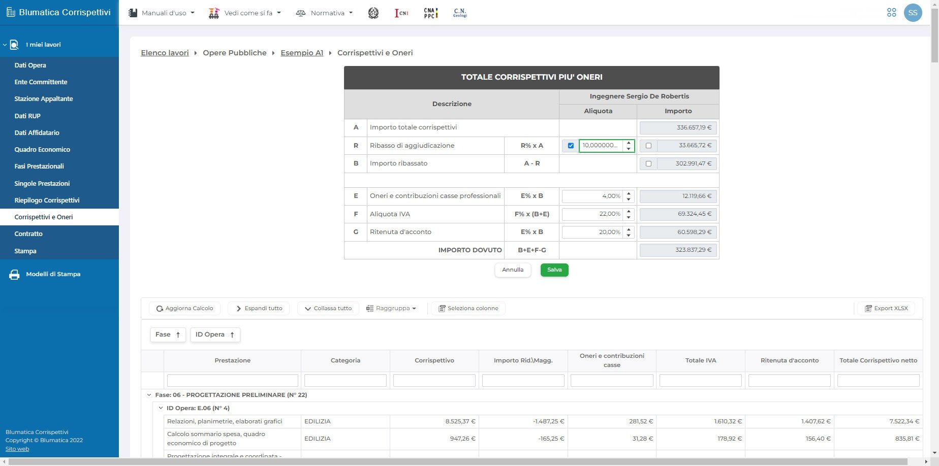 Blumatica Corrispettivi Opere Pubbliche Parcella professionale e ...