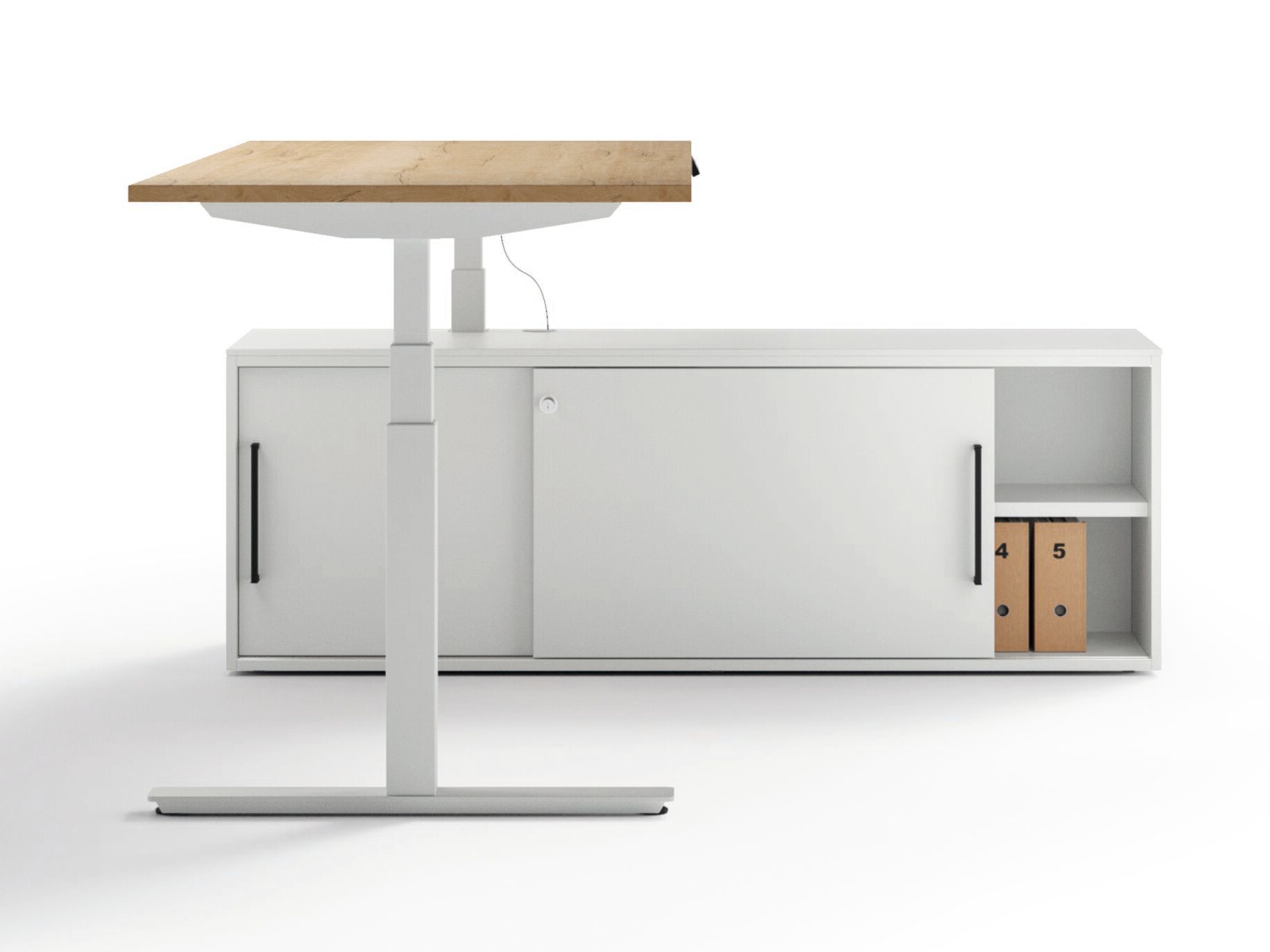 WINGLET Height-adjustable office desk with shelves By Bralco