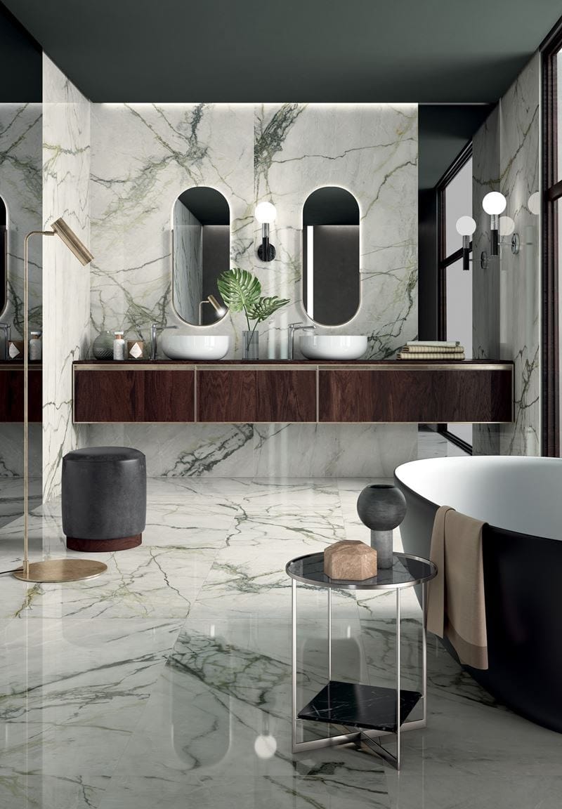 Anti-slip laminated stoneware wall/floor tiles with marble effect ...