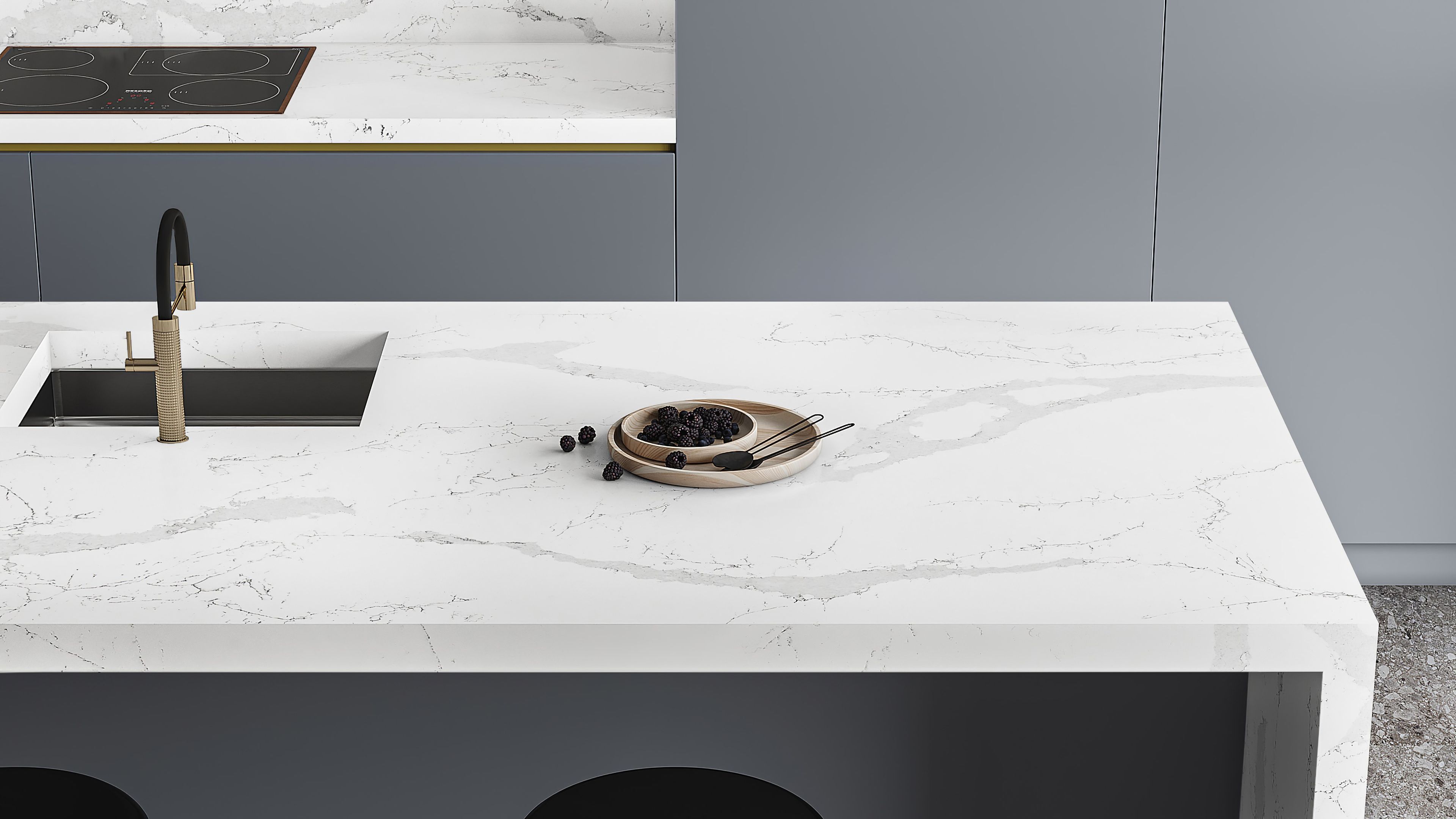 Reconstructed stone kitchen worktop with marble effect CALACATTA ...
