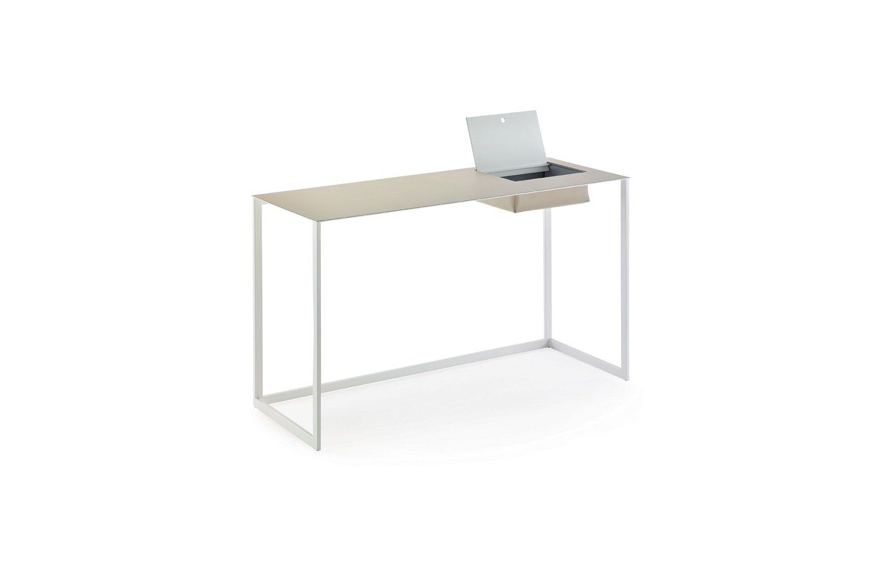Steel secretary desk with tanned leather top CALAMO 2730 By Zanotta
