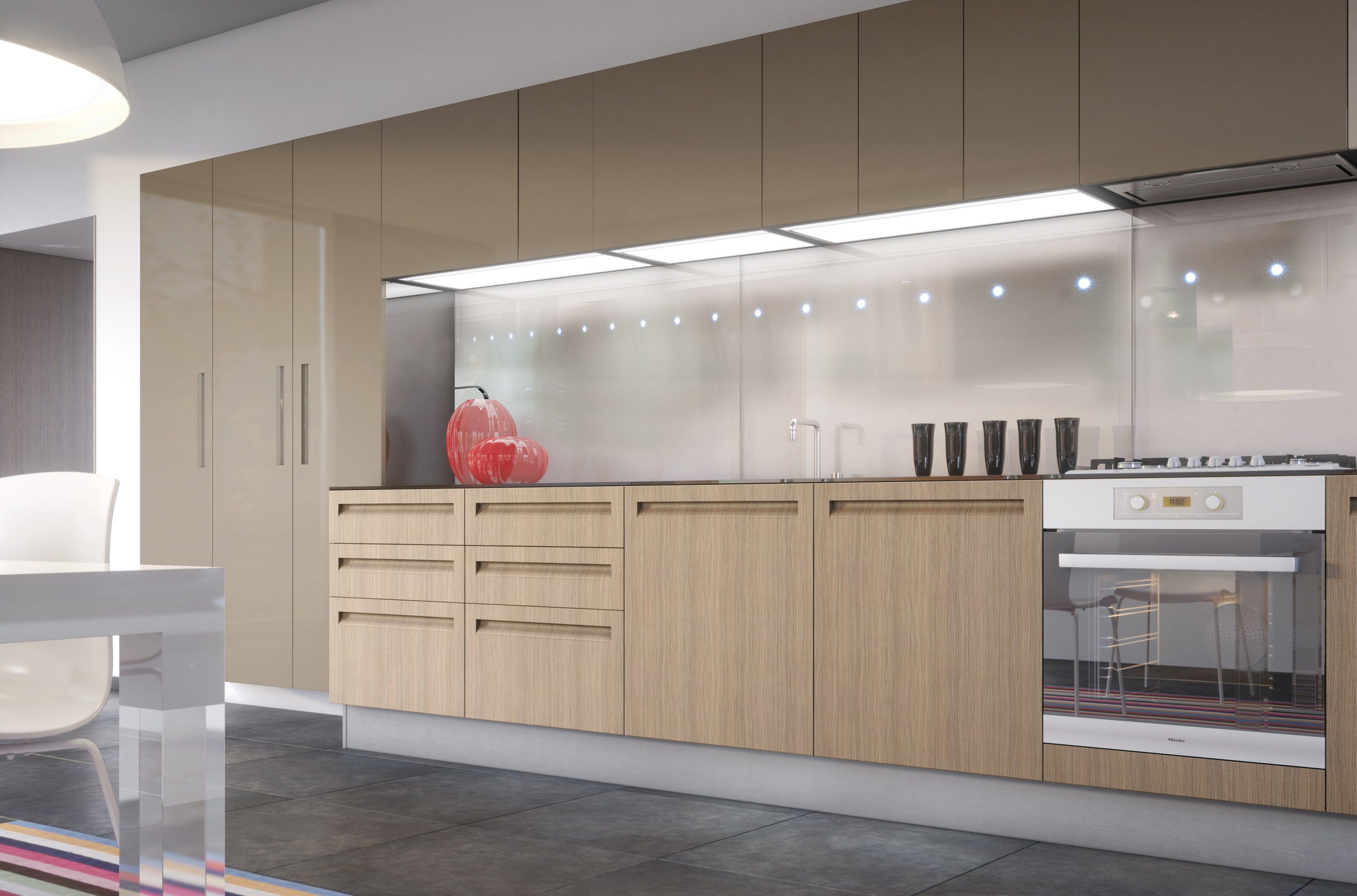 Lacquered wooden fitted kitchen with integrated handles CAMPIGLIO By SCIC